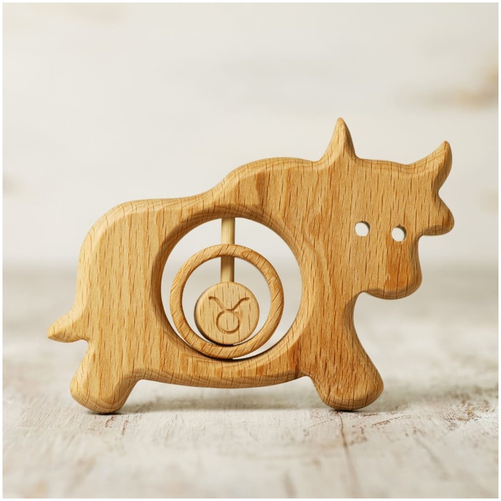 Taurus Zodiac Sign Baby Rattle - WoodenCaterpillar Toys