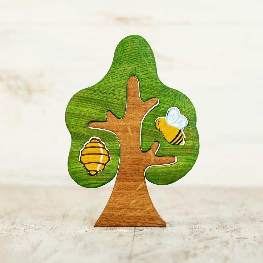 Wooden Tree With Bee and Beehive - WoodenCaterpillar Toys