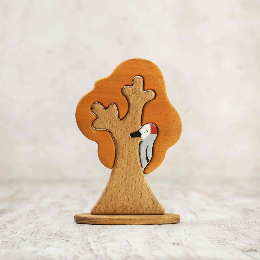 Wooden Fall Tree with Woodpecker Toy - A Whimsical, Educational Play ...
