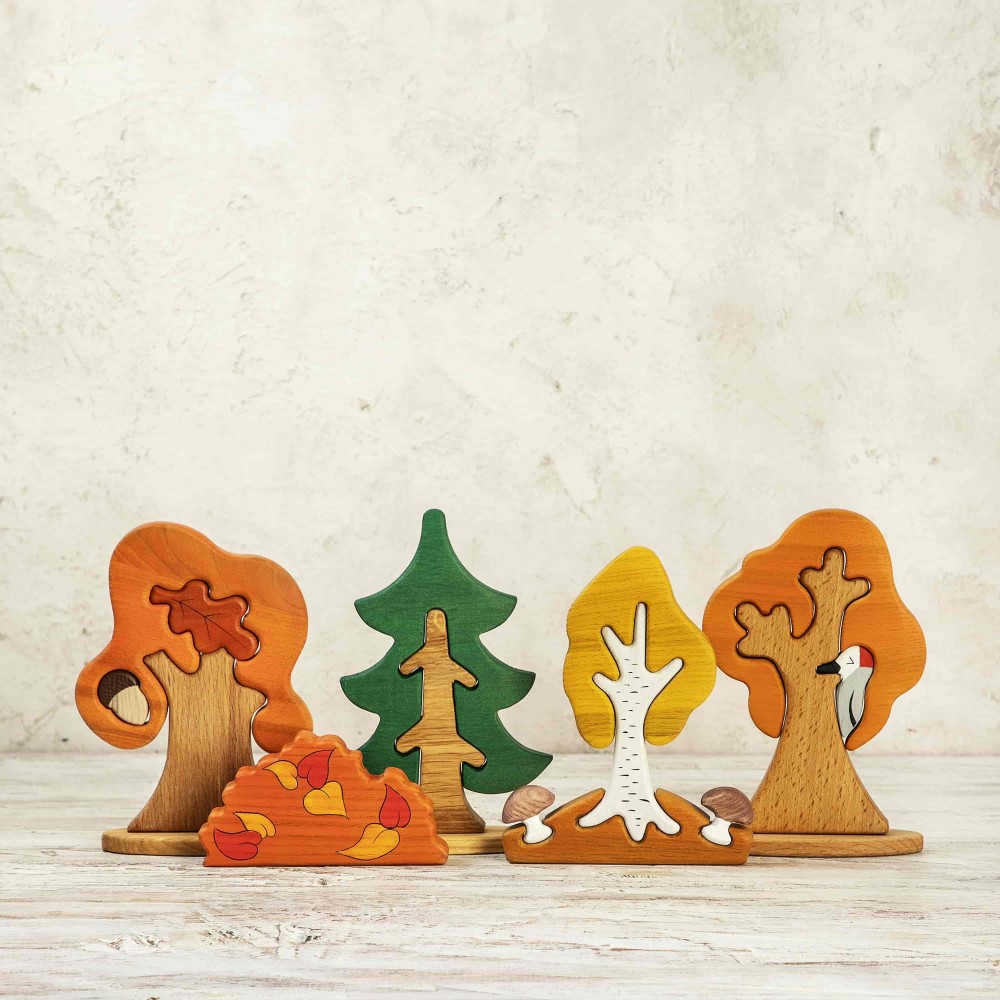Wooden Fall Tree with Woodpecker Toy - A Whimsical, Educational Play ...