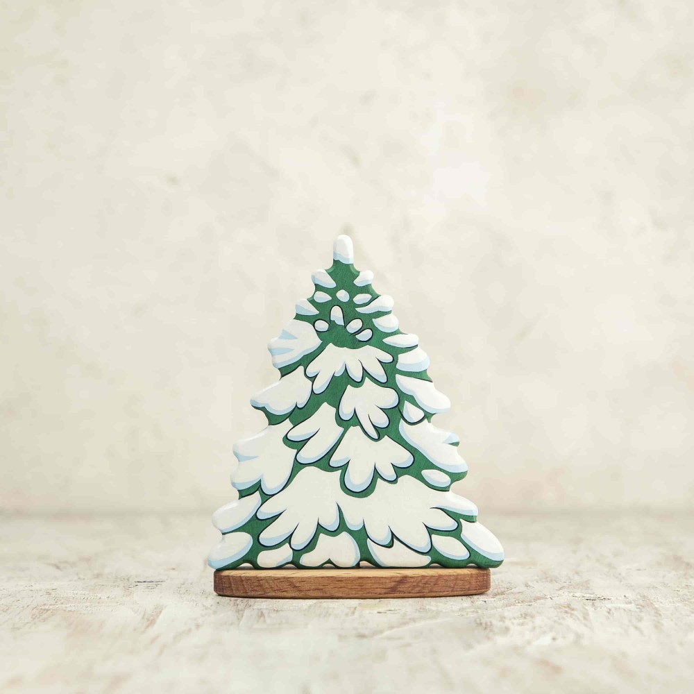 Charming Handcrafted Wooden Snowy Fir Tree - Winter Wonderland Play ...