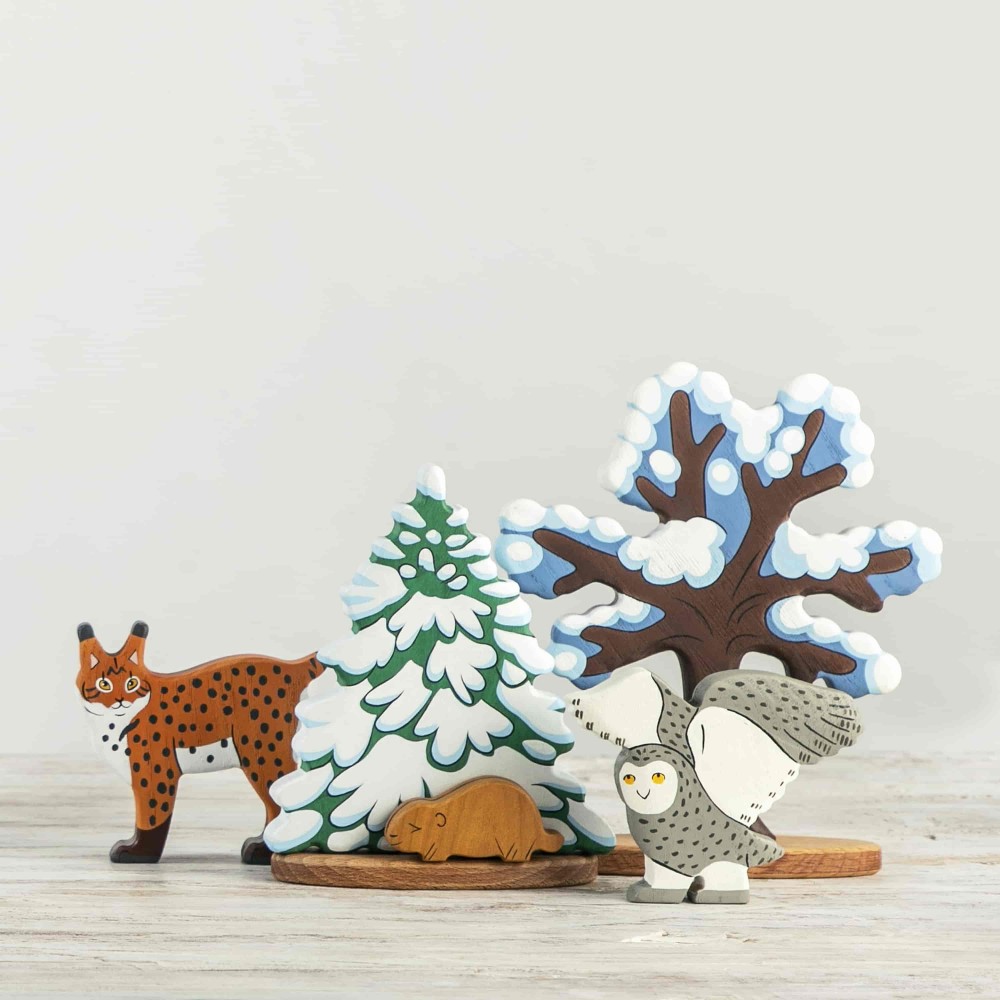 Charming Handcrafted Wooden Snowy Fir Tree - Winter Wonderland Play ...